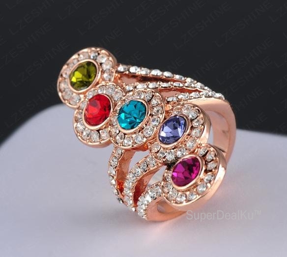 Rhinestone Engagement Rings 18k Rose Gold Plate Austrian Crystal Cubic ...